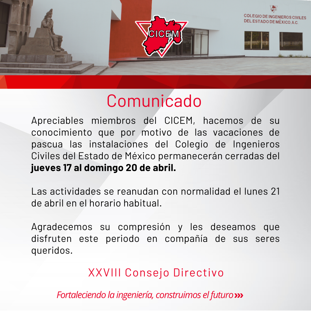 Comunicado de Periodo Vacacional. – Colegio de Ingenieros Civiles del ...